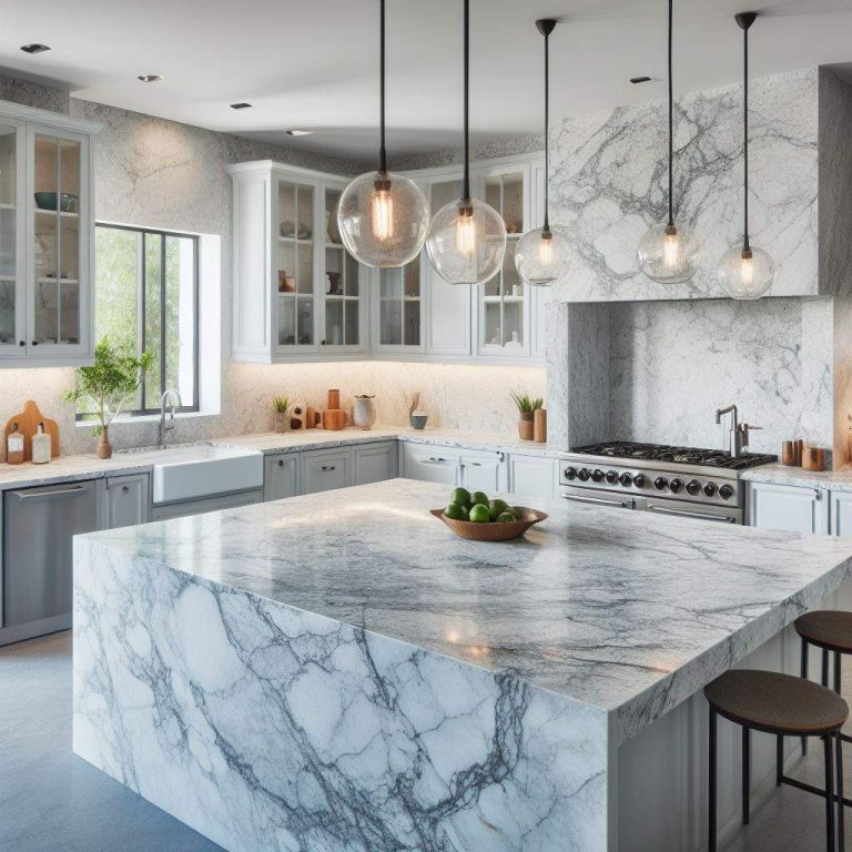 Blue-Veined Elegance - White Granite Transformation