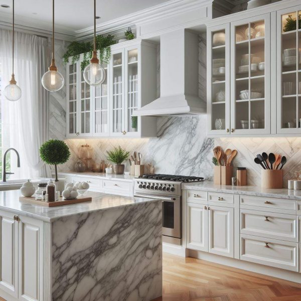 Choose perfect Marble Countertops for White Cabinet Kitchens