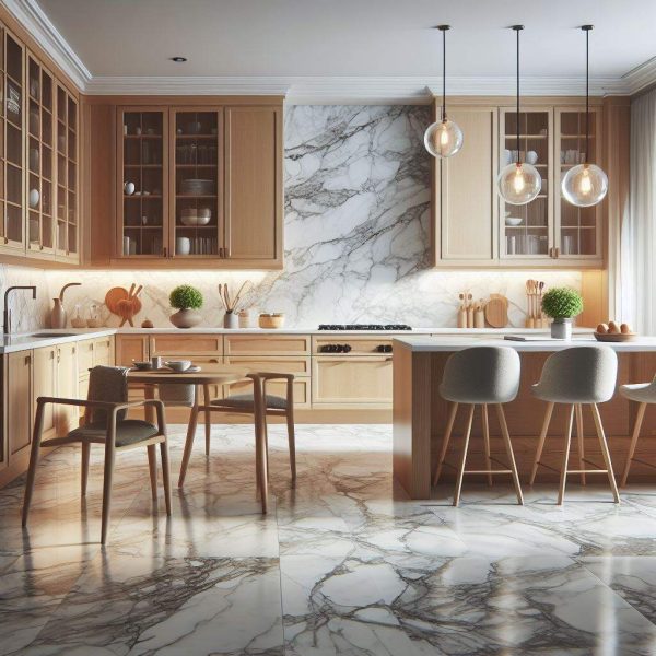 Timeless Elegance of Oak Cabinets & Marble Countertops
